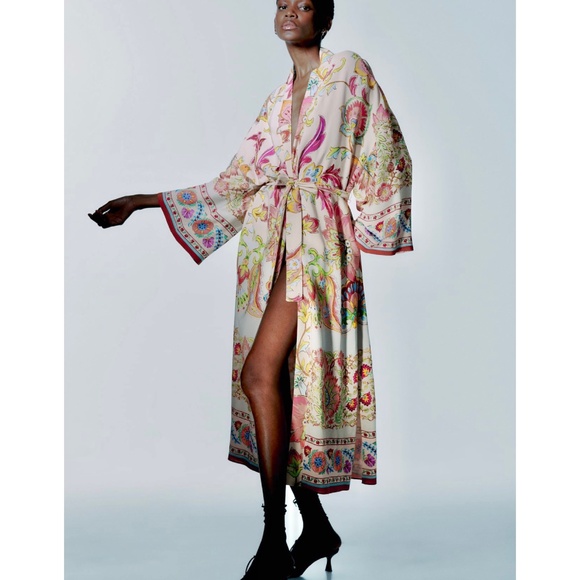 Zara | Dresses | Nwt Zara Wrap Belted Printed Kimono Dress Robe ...